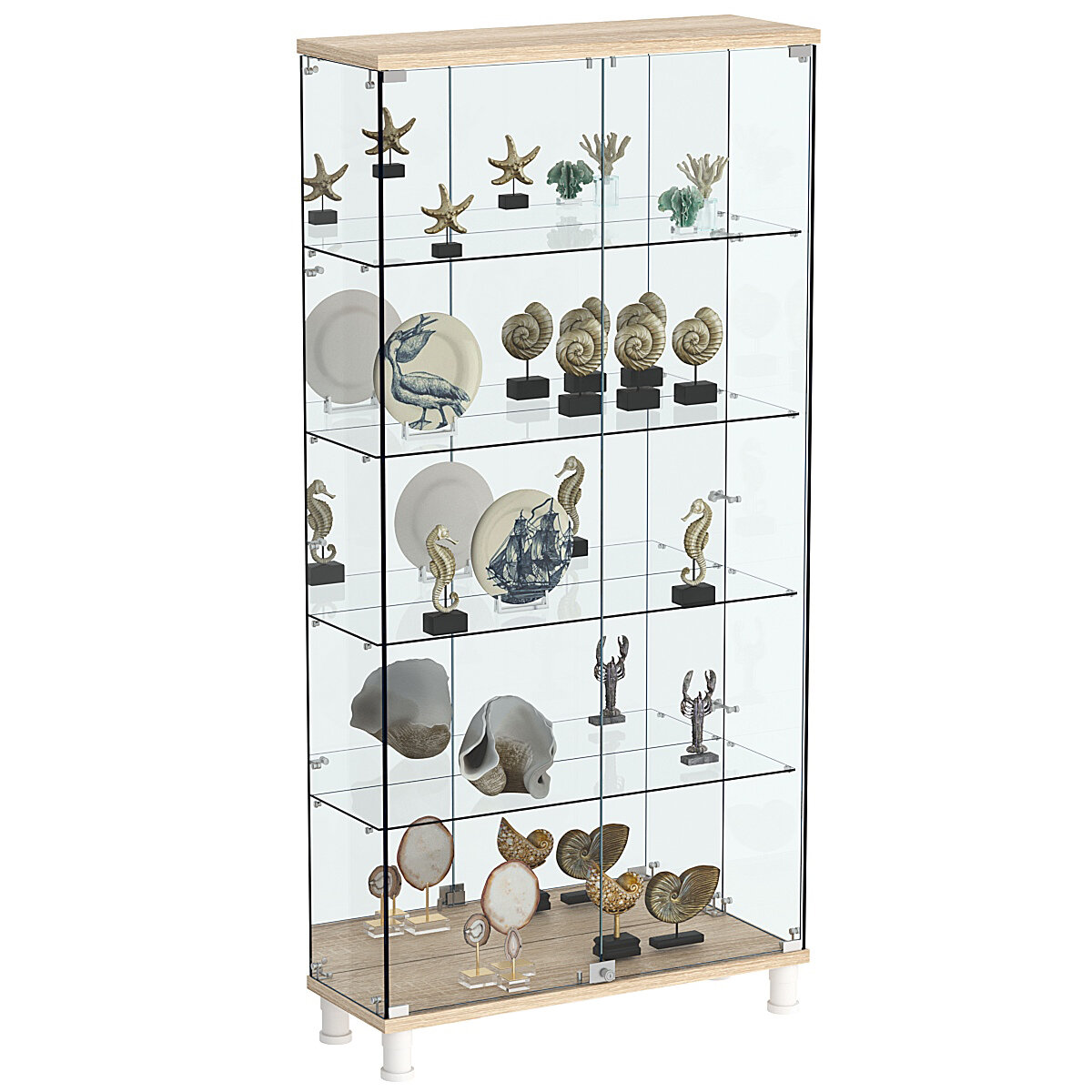 Витрина рондо №3-2 на ножках (задняя стенка зеркало), Дуб Сонома