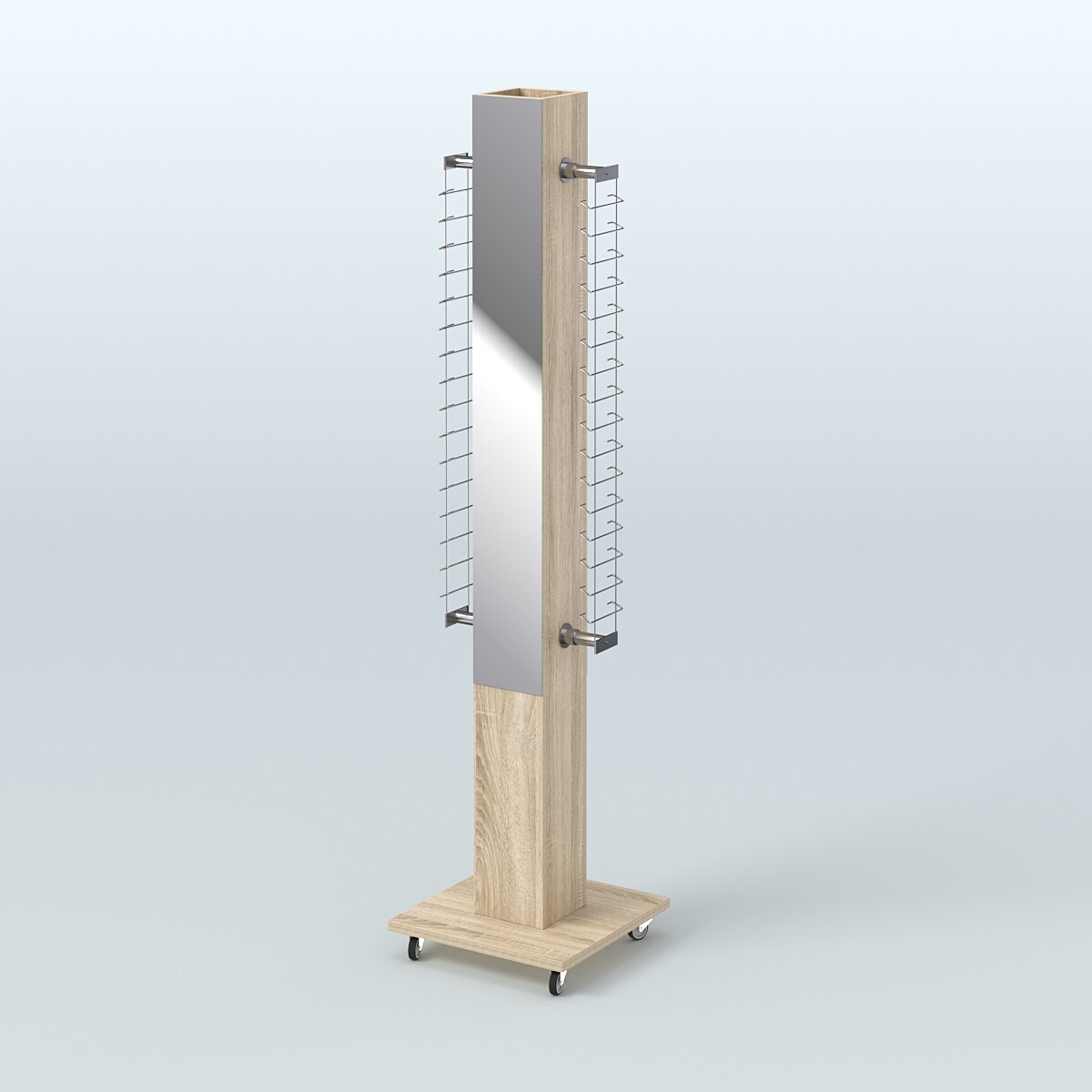 Островная торговая стойка из ДСП для продажи очков №1-Д24 открытого типа (с торцевыми зеркалами), Дуб Сонома