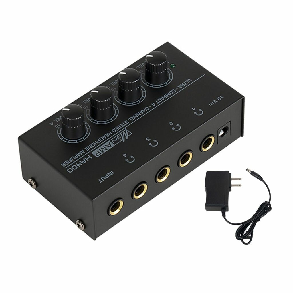 4-канальный усилитель для наушников в металлическом корпусе с 6,35 мм и 3,5 мм дополнительными входами Стереомикшер для наушников для записи и микширования