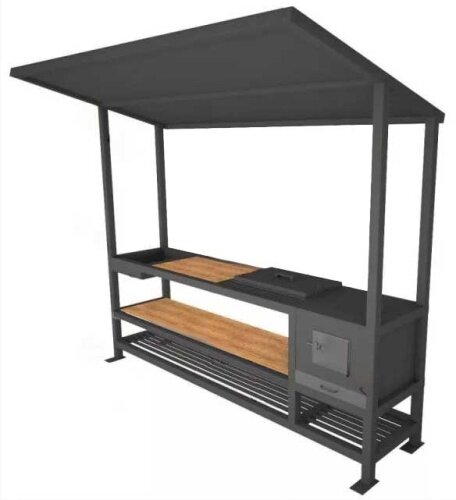 Мангал с крышей в стиле лофт «Профи Марк» цельносварная конструкция, съемная жаровня и печь, с крышкой-барбекю, дымоход