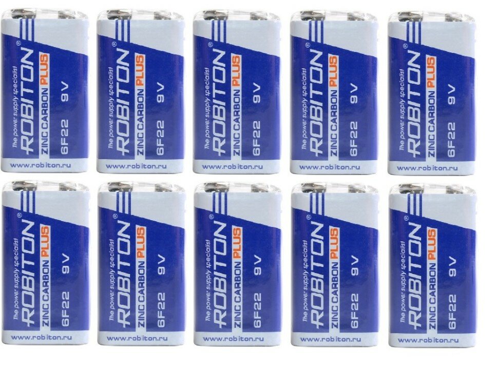 Батарейка крона 9 В 6F22 Robiton комплект 10 шт