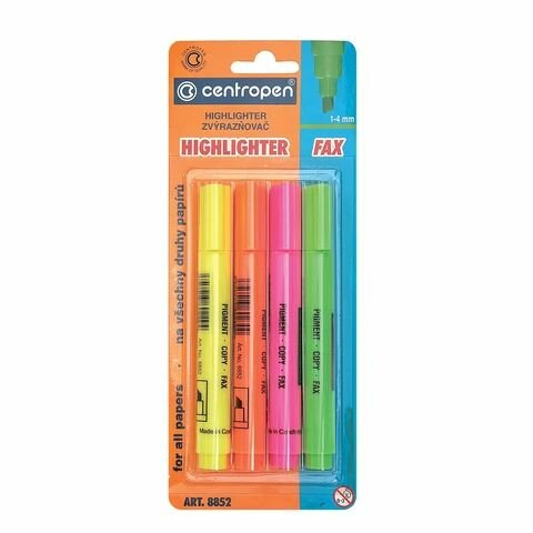 4 шт. Текстовыделители CENTROPEN набор 4 цвета, с клипом, линия 1-4,6 мм, 488520403
