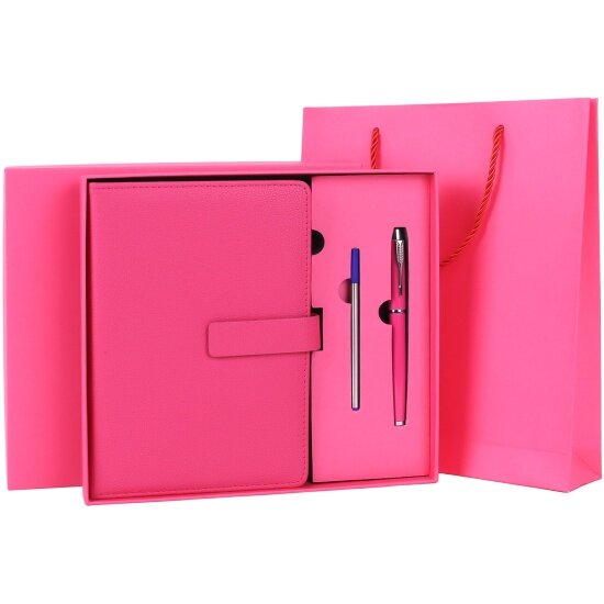 Ежедневник Brauberg в подарочном наборе 5 в 1, А5, 145x212 мм, "President", под кожу, 160 листов, розовый, 116852