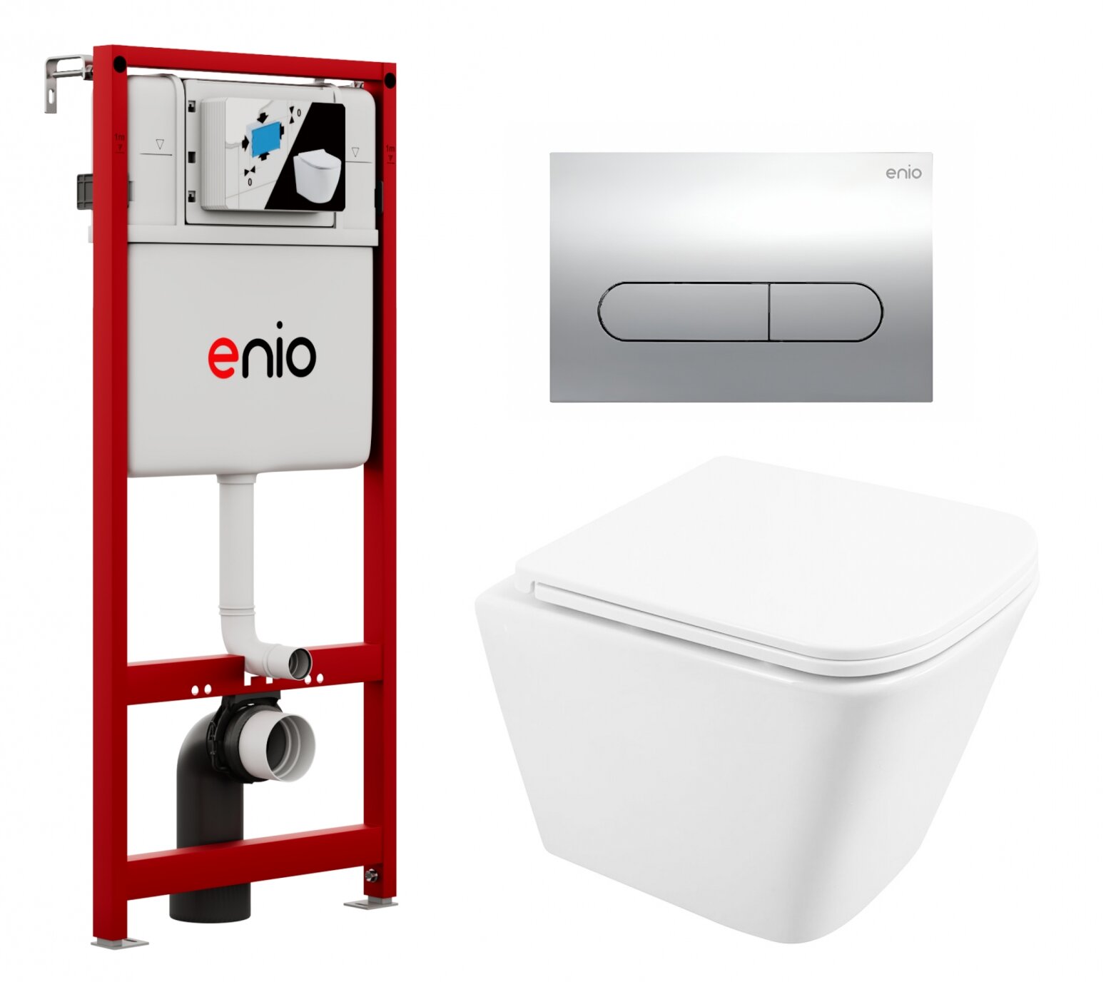 Комплект 3 в 1 инсталляция Enio Profi EN7050050 + Унитаз подвесной BelBagno Due BB3103CHR/SC + кнопка хром Stondato