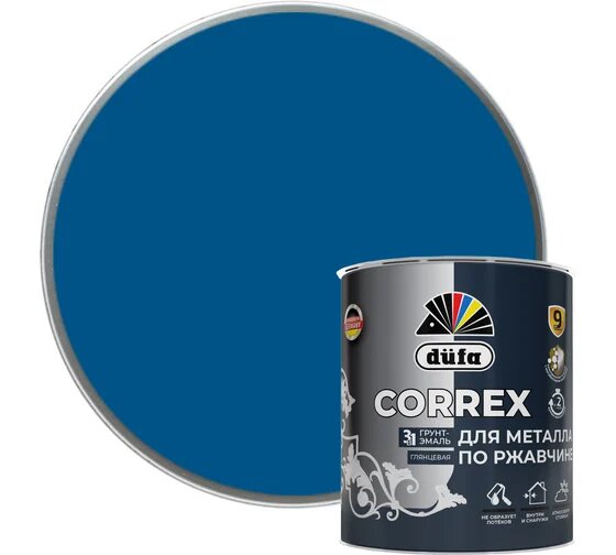 Dufa Грунт-эмаль по ржавчине гладкая Correx 3 в 1 RAL-5005 синий 0,75 л