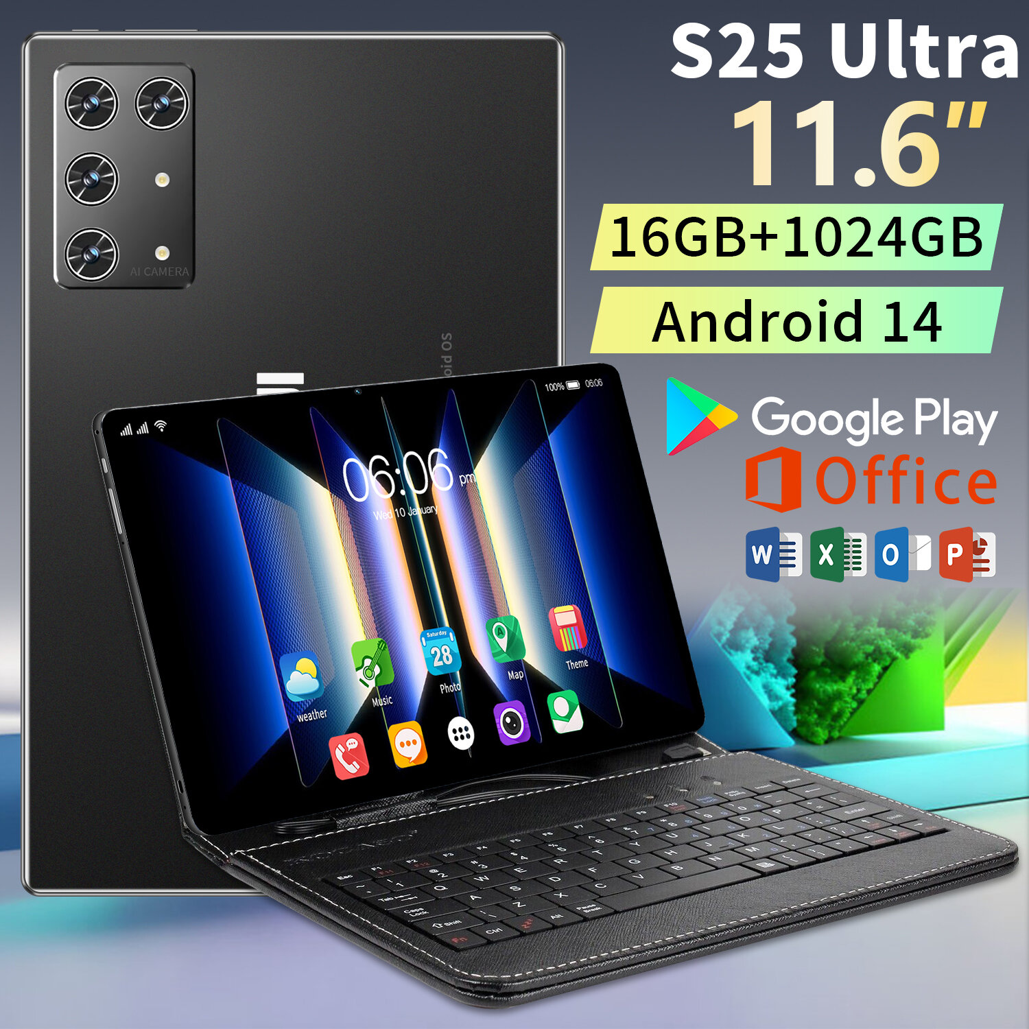 Игровой планшет S25Ultra, 11,6" , Helio G99 , 16 GB + 1TB, 8800 mAh, Android 14