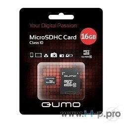 Флэш карта QUMO QM16GMICSDHC10U1 16Gb MicroSDHC Class 10 UHS-I, SD adapter