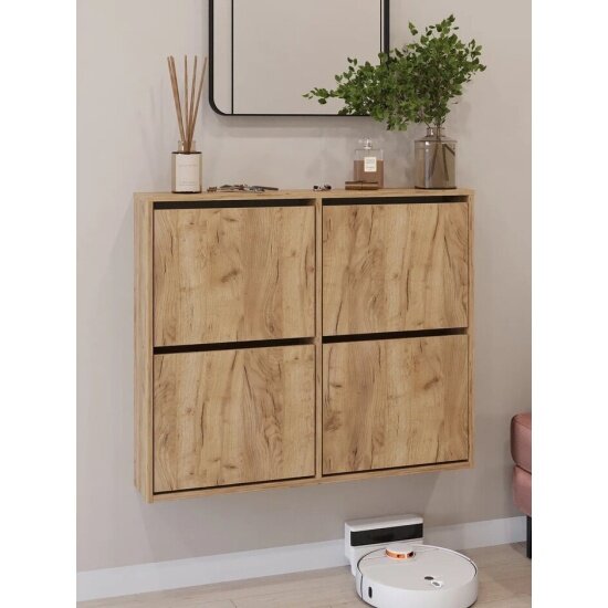 Обувница Letta Сити с вырезами 4 секции подвесная Дуб Крафт золотой 962х802(h)х170