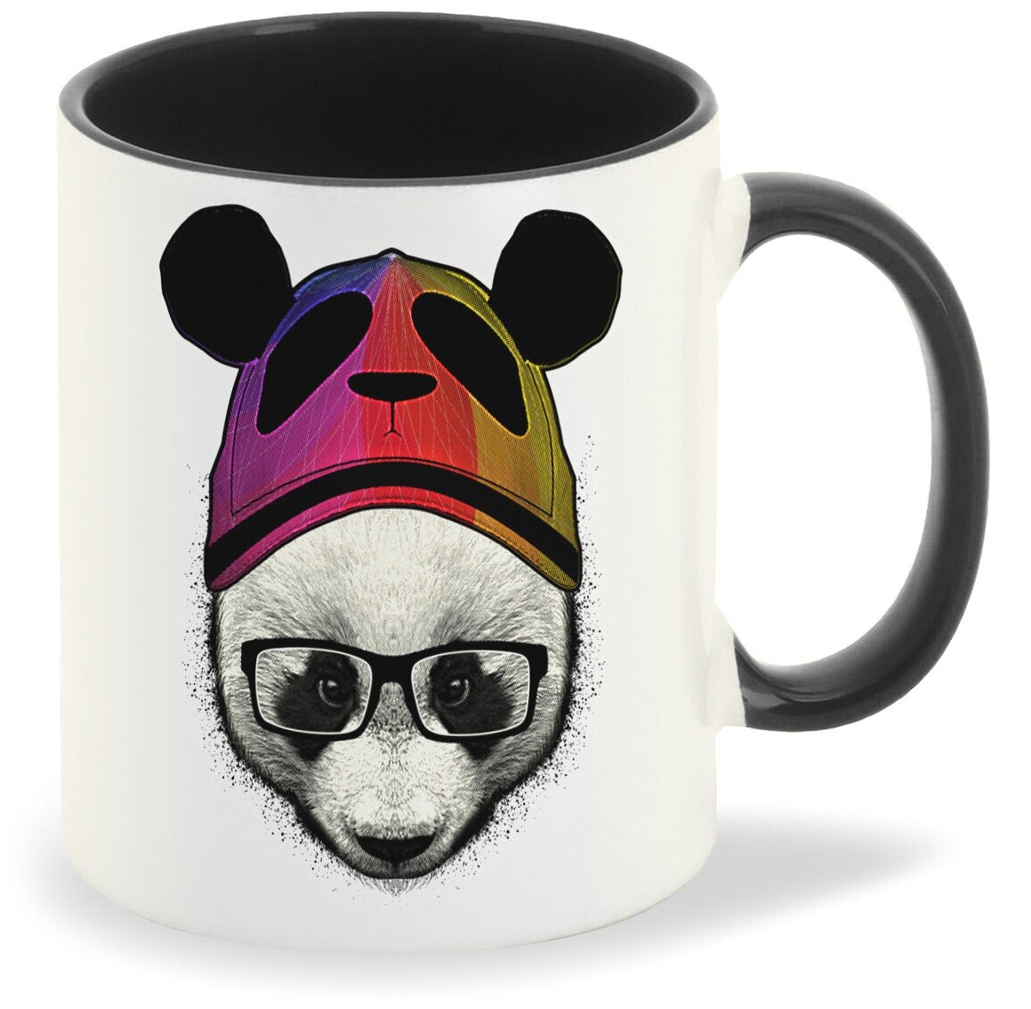 Кружка черная CoolPodarok Панда в шапке с пандой