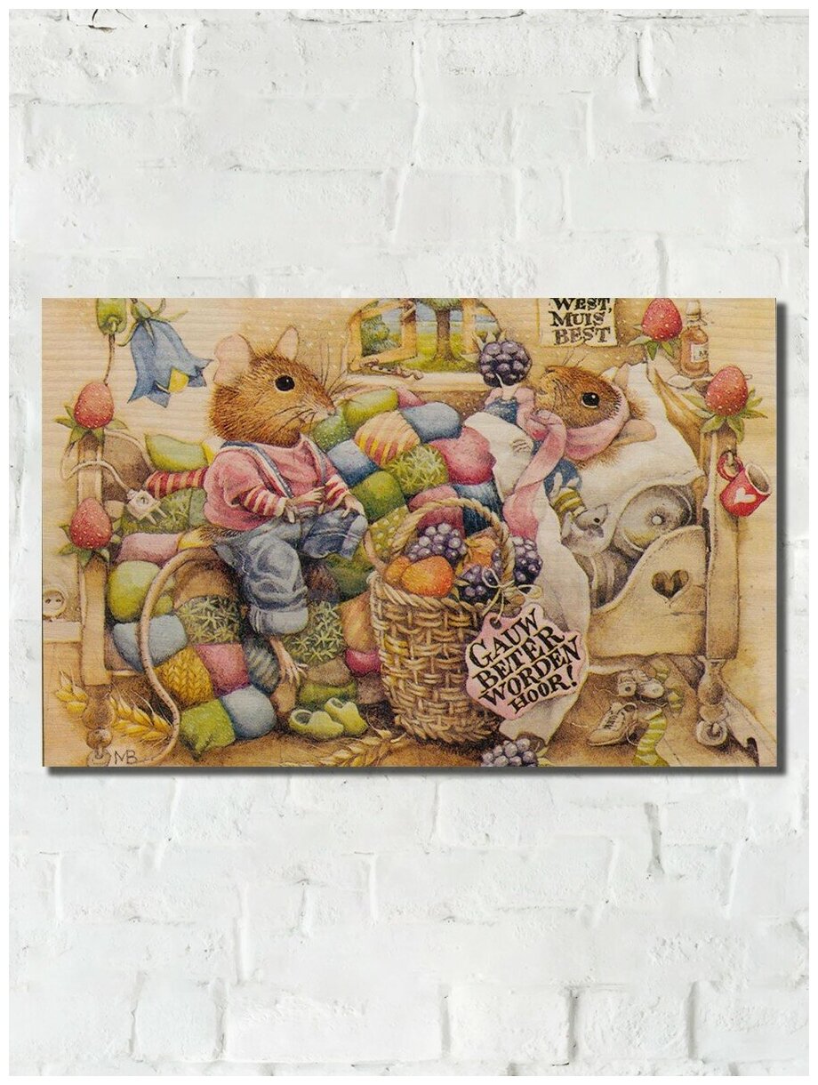 Картина интерьерная на дереве детское животные крыса мышь птицы милота - 5146