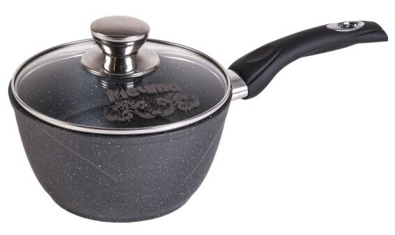 Ковш Мечта Посуда мечта Гранит с несъемной ручкой и стеклянной крышкой, 1,2 л, 81802