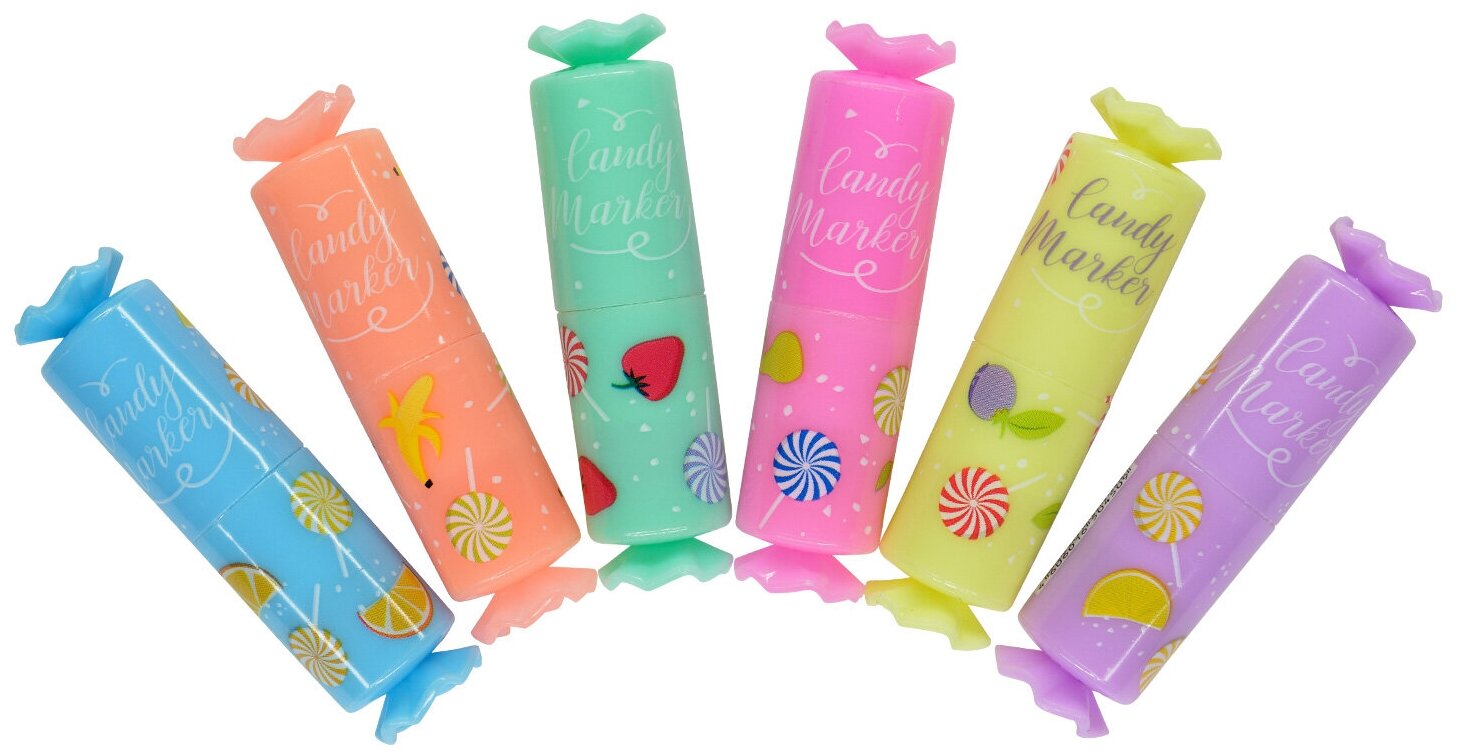 Текстовыделитель BrunoVisconti, дисплей, 6 цветов, желтый, зеленый, розовый, оранжевый, голубой, сиреневый, CandyMarker, Арт. 22-0073