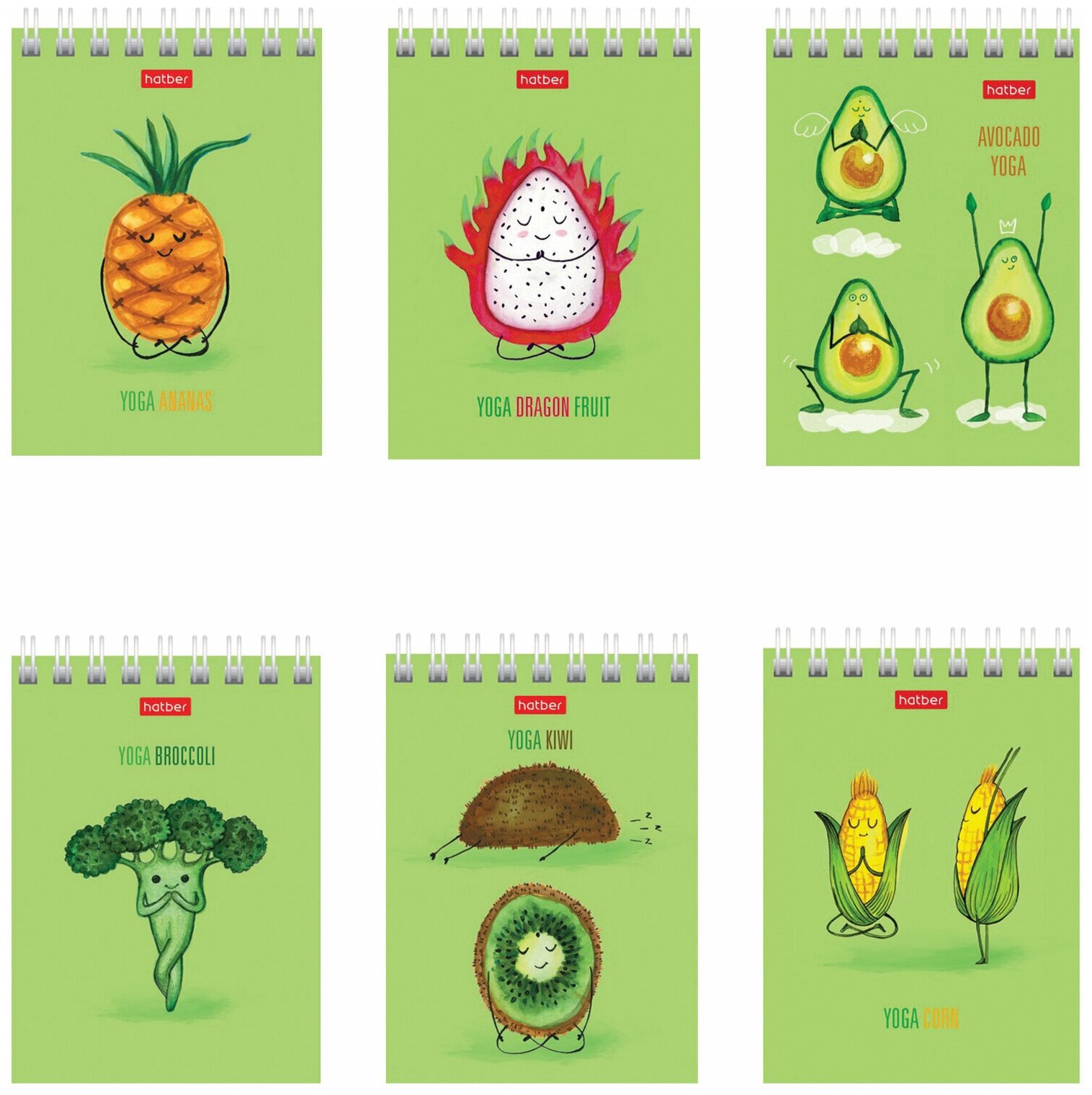 Блокнот малый формат А7 75х105 мм, 60 л, гребень, картон, клетка, HATBER, "Йога-Фитнес", 066625, 60Б7В1гр (цена только за 1 шт.)