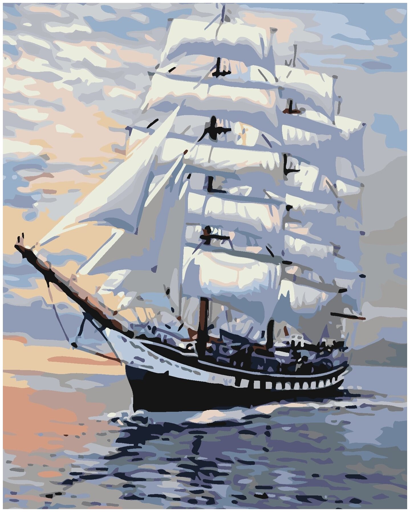 Картина по номерам на холсте с подрамником 40х50 см. Природа, горы, море, волны, пейзажи, небо, путешествия. "Белый парусник", арт. 1036/