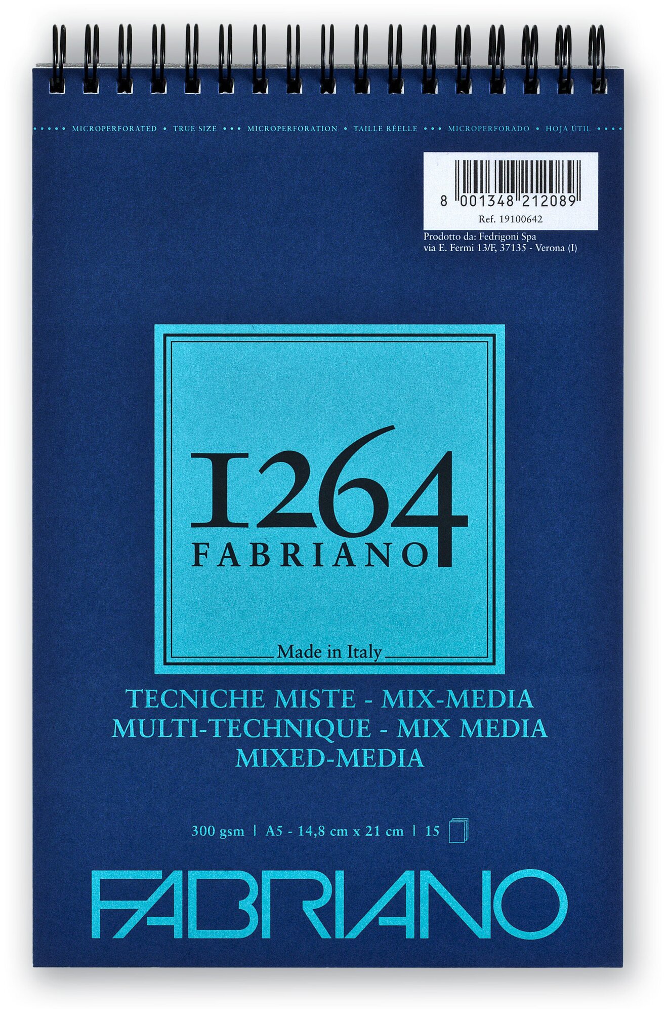 Альбом для смешанных техник Fabriano 1264 MIX MEDIA 300г/м. кв 14,8х21 15 листов спираль по короткой стороне