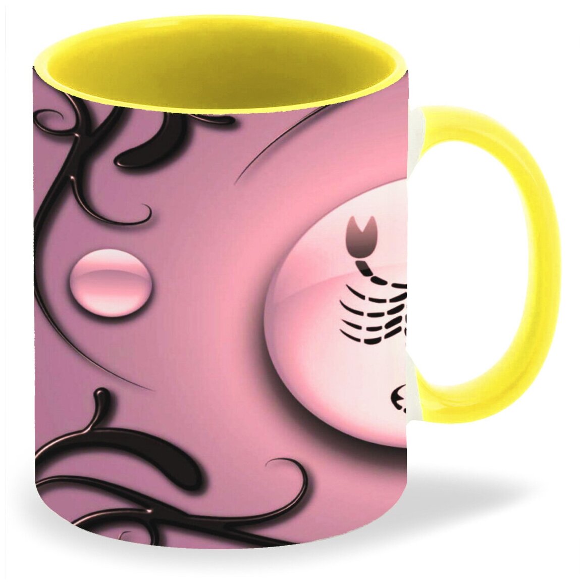 Кружка желтая CoolPodarok Знаки Зодиака Скорпион Розовый фон