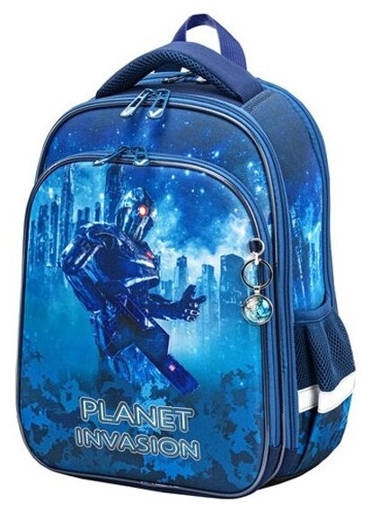 Ранец Brauberg 270604 QUADRO Planet invasion 3 отделения с брелком 37х28х18 см