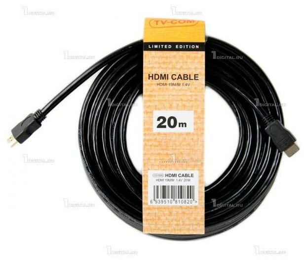 Кабель TV-COM HDMI-HDMI (19M-19M) V1.4+3D 20 метров черный (CG150S-20M)