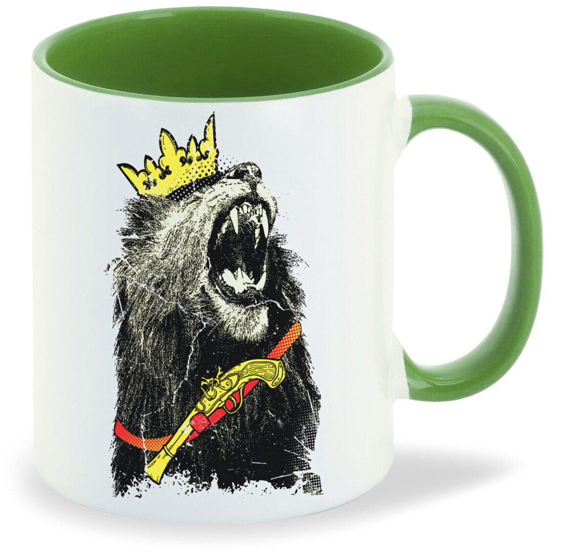 Кружка зеленый CoolPodarok Животные Лев с желтой короной
