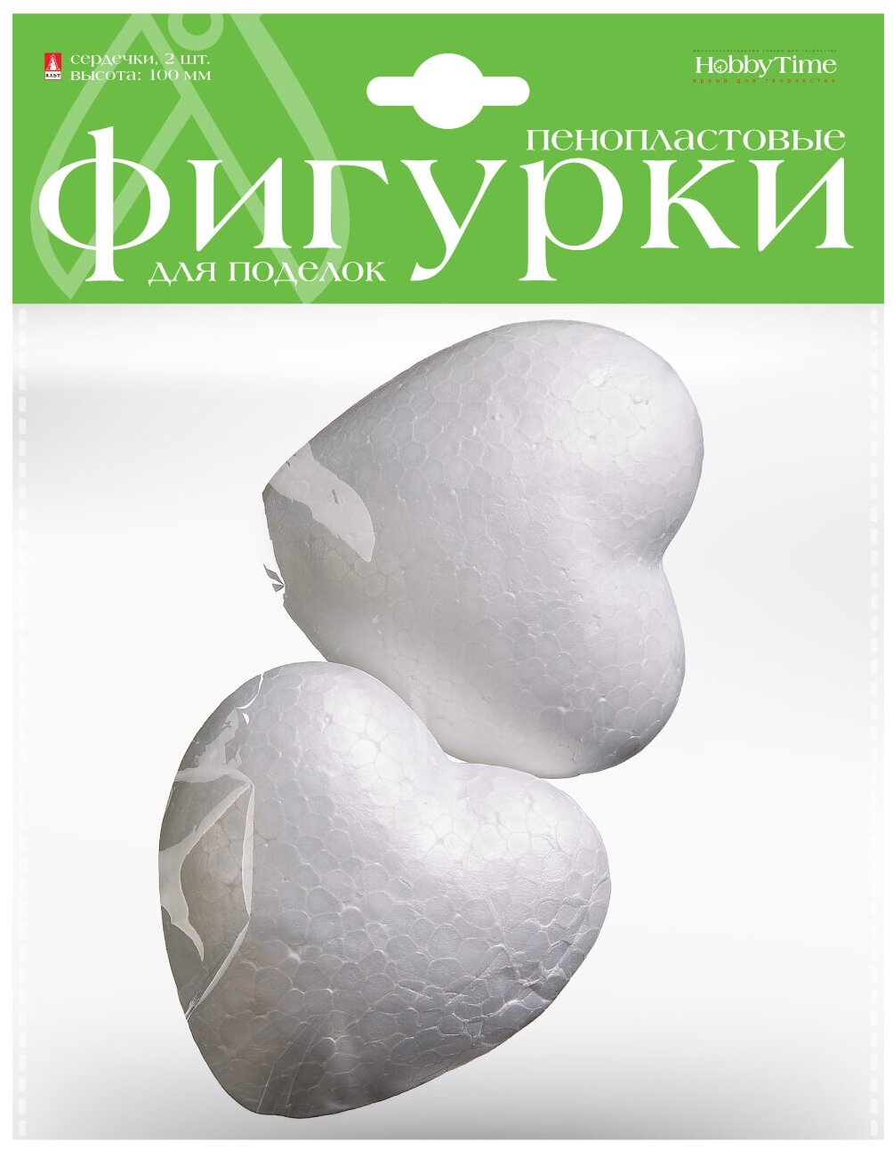 Пенопластовые фигурки. Сердечки, 100 ММ, 2 ШТ. , Арт. 2-204/08