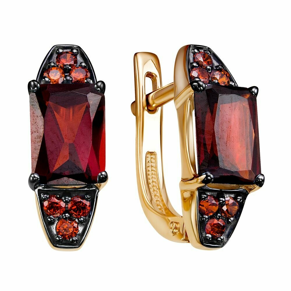 Серьги, золото, 585 проба, фианит, гранат