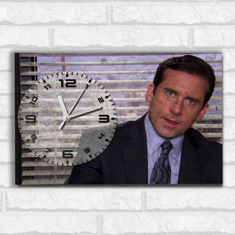 Настенные бесшумные часы ОСБ со смещенным циферблатом Офис (The Office, сериал, Dunder Mifflin, Майкл Скотт, Энди Бернард) - 878