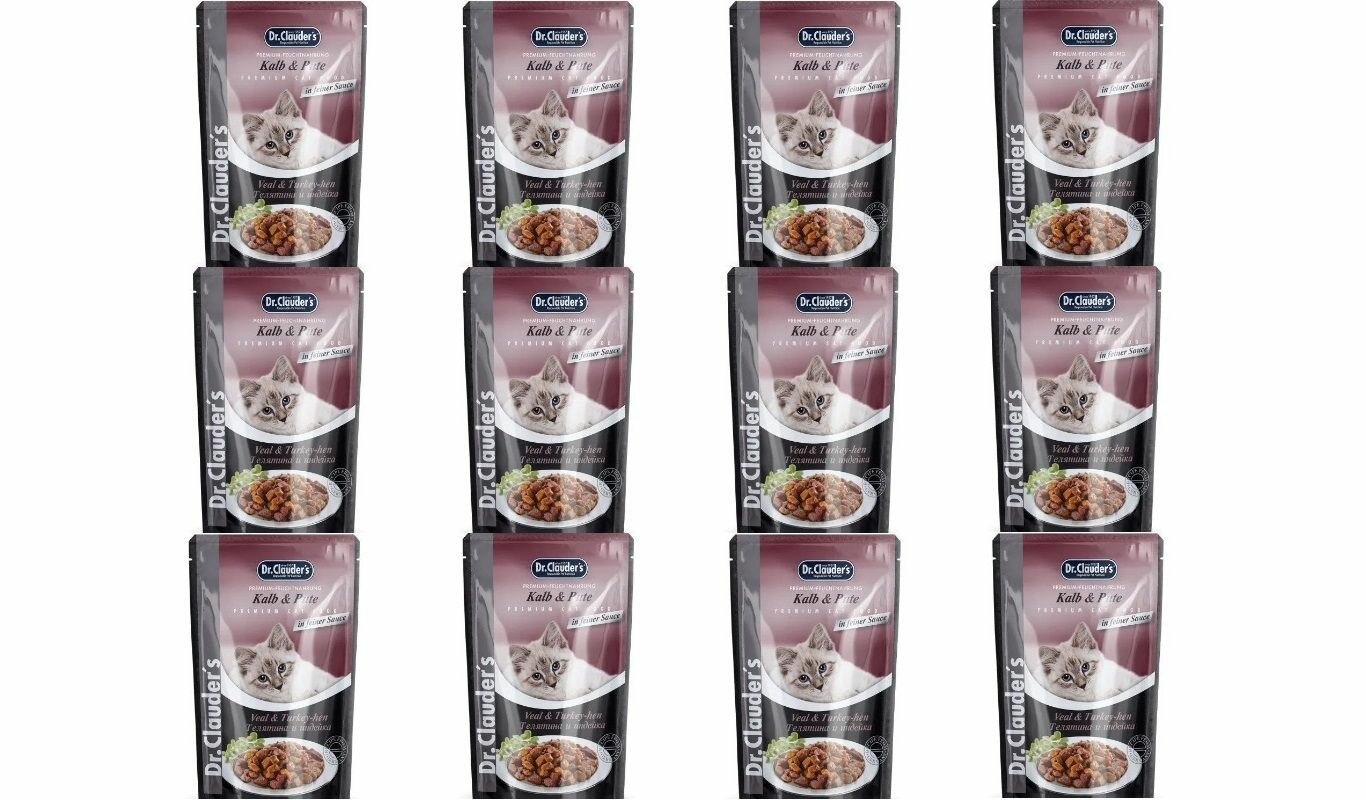 Dr. Clauder's Корм для взрослых кошек с телятиной и индейкой, в соусе, 85 г, 12 шт