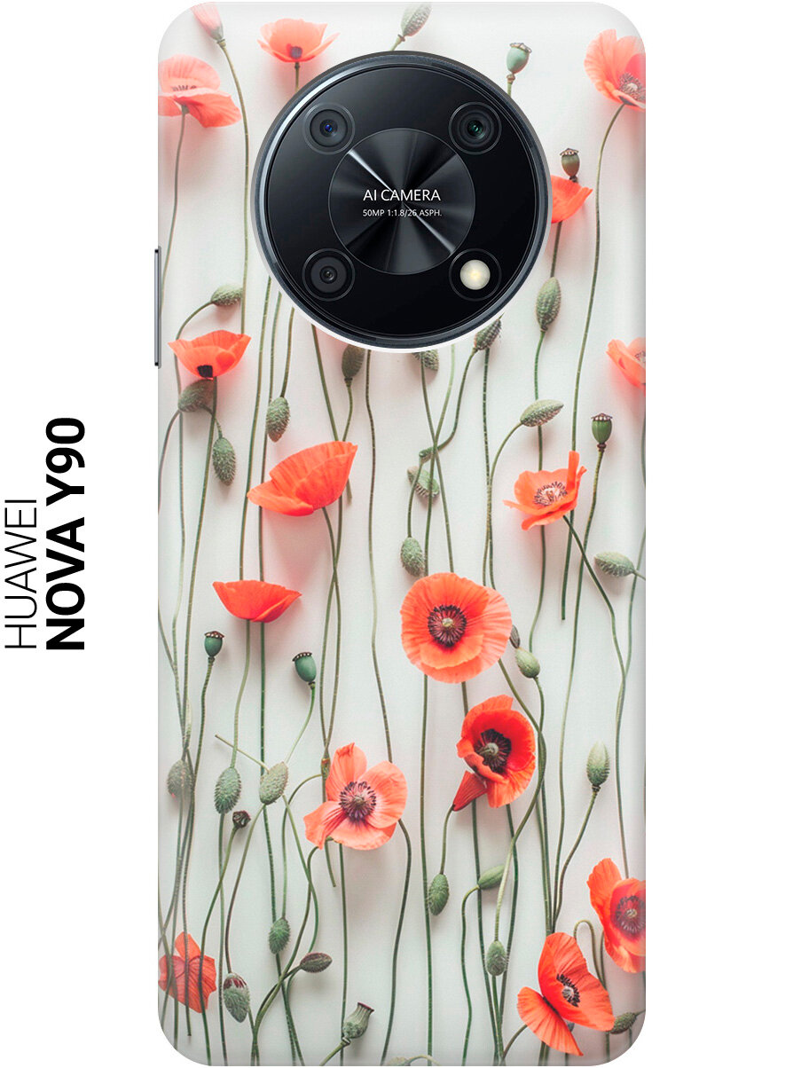 Силиконовый чехол на Huawei nova Y90 / Хуавей Нова У90 с рисунком "Маки на белой стене"