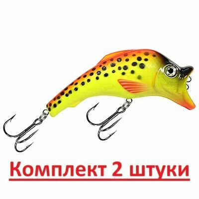 Воблер для рыбалки AQUA вопер 64mm, вес - 10,0g, цвет 070 (желто-оранжевый пятнистик), 2 штуки в комплекте