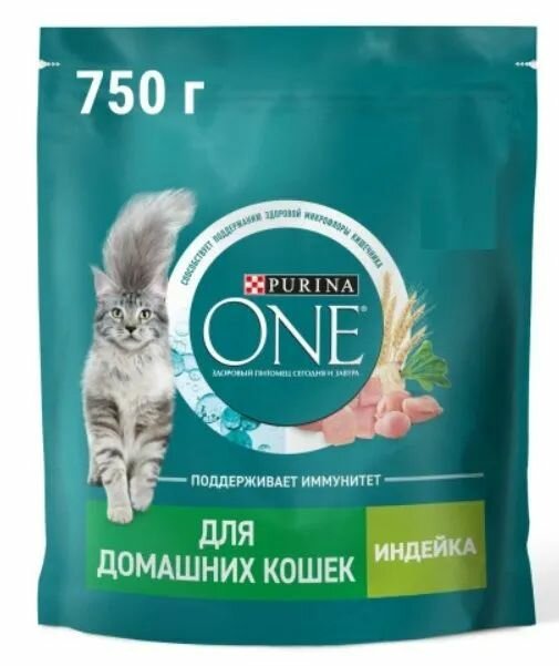 Purina ONE Сухой корм для взрослых кошек, живущих в домашних условиях, с высоким содержанием индейки, 750 гр