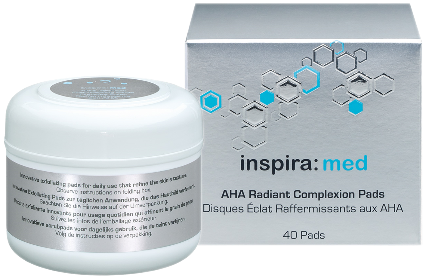 Диски-спонжи INSPIRA германия с AHA-кислотами для обновления и сияния кожи AHA Radiant Complexion Pads 40 шт.