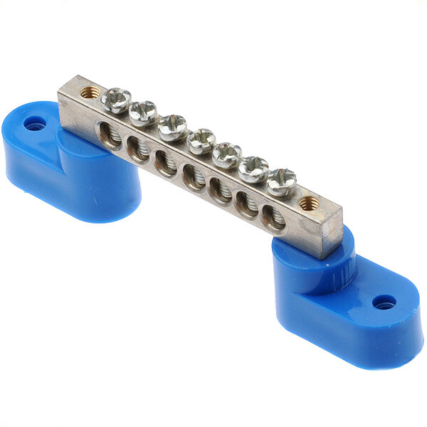 Шина N7 ноль 2 изолятора на 7 присоединений никелированная латунь 100А (12 шт. в наборе)