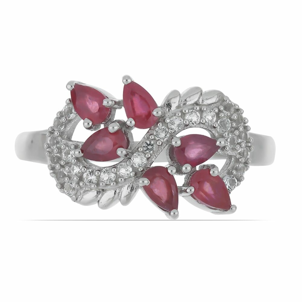 Кольцо тонкое, серебро, 925 проба, родирование, рубин, топаз