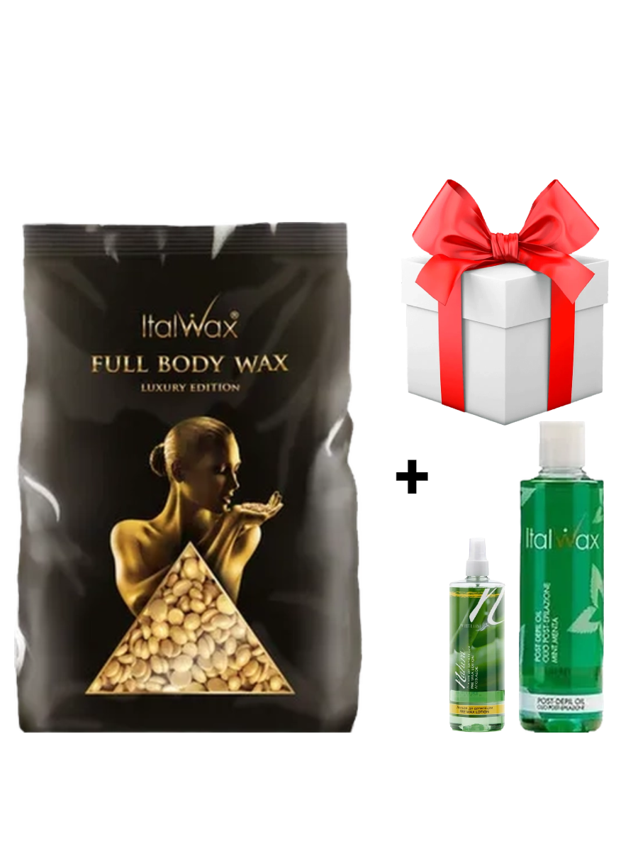 Воск ITALWAX Full Body Wax, 1 кг + (подарок: Лосьон Алоэ 250 мл, Ментол 500 мл)