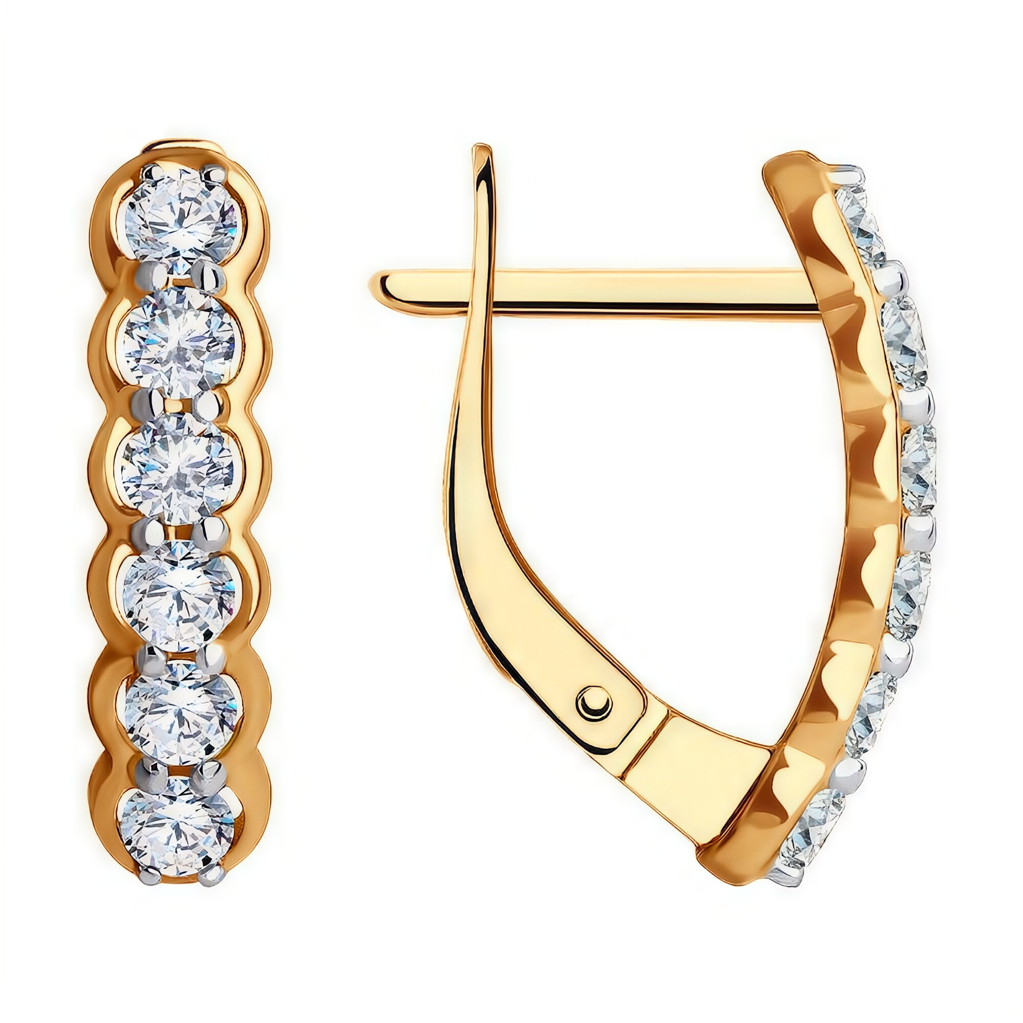 Серьги, красное золото, 585 проба, фианит