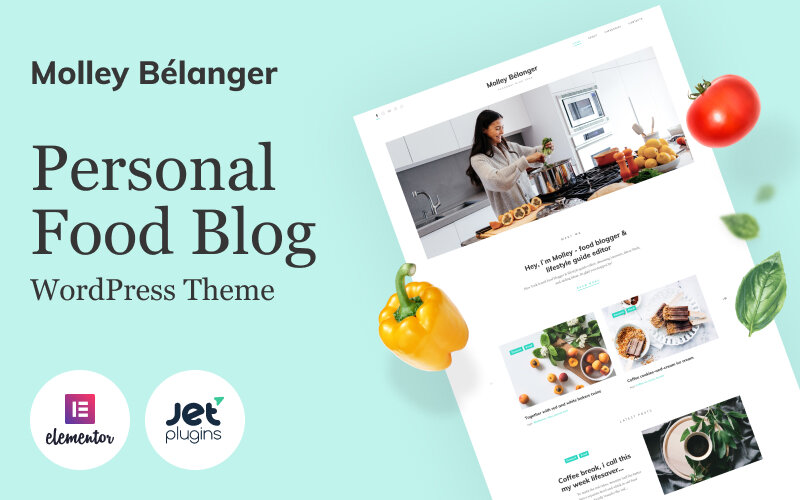 Подарочный сертификат на Шаблон для сайта Вордпресс с демоконтентом Molley Belanger - Food blog for storytelling WordPress Theme
