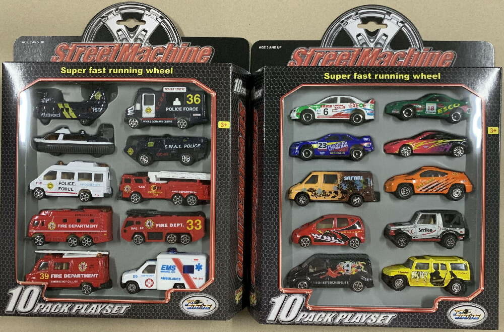 Набор машин (10 штук), 2 вида в коробке, 2 штуки