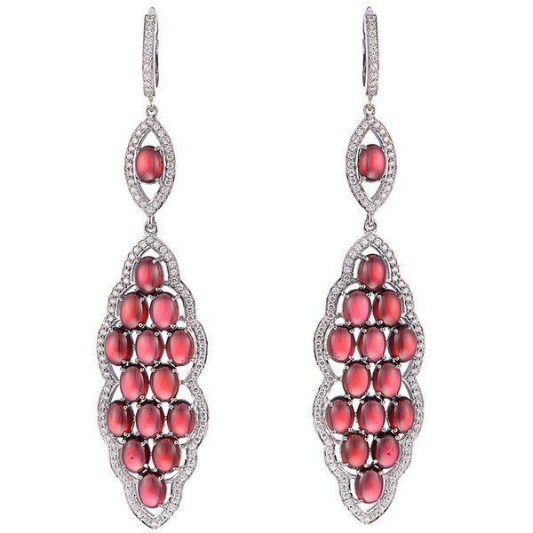 Серьги, серебро, 925 проба, фианит, гранат