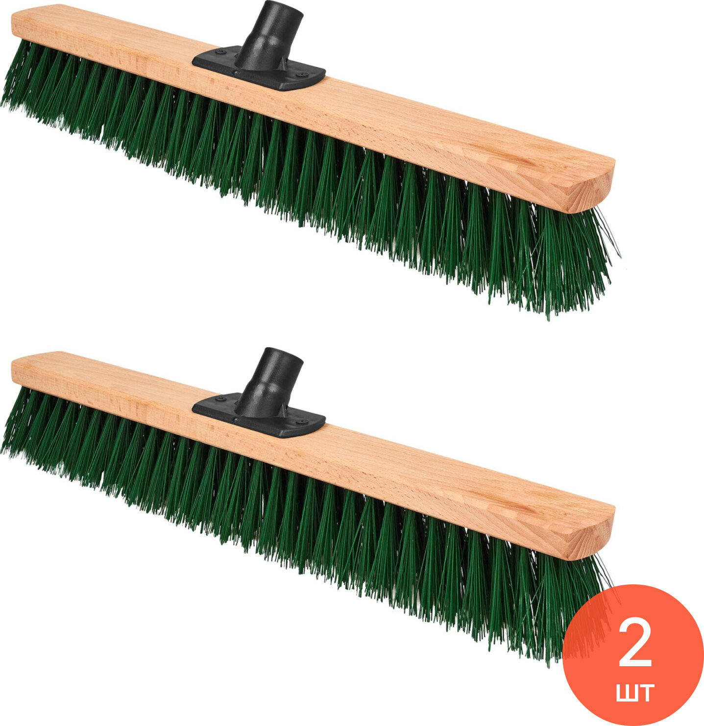 Щетка для улицы Spin&Clean / Спин энд Клиан ПЦ3120 без черенка, жесткая щетина, бук, зеленый 640х80х135мм / инвентарь для уборки (комплект из 2 шт)