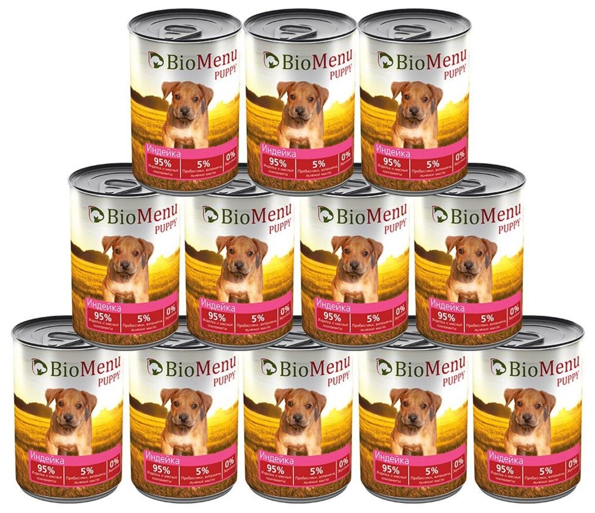 Влажный корм BioMenu PUPPY для любых щенков, индейка 410г х 12шт