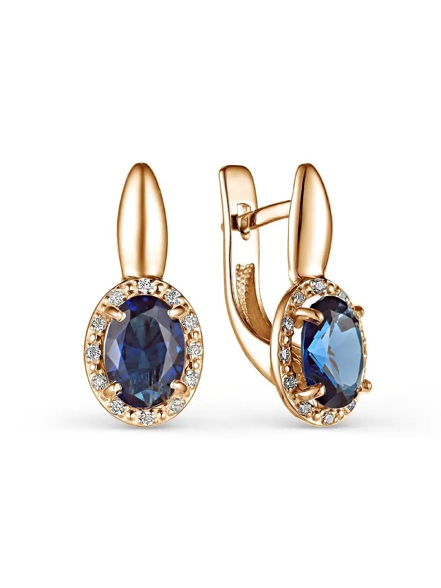 Серьги, красное золото, 585 проба, бриллиант, сапфир