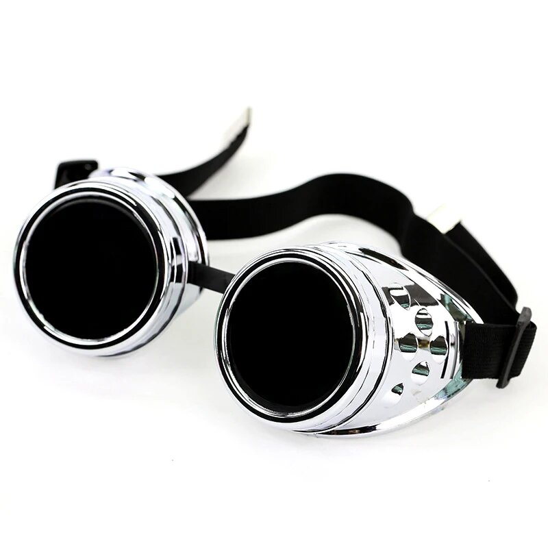 Винтажные очки в стиле стимпанк, очки для водителя из тяжелого металла, линзы Eclipse, Bright silver