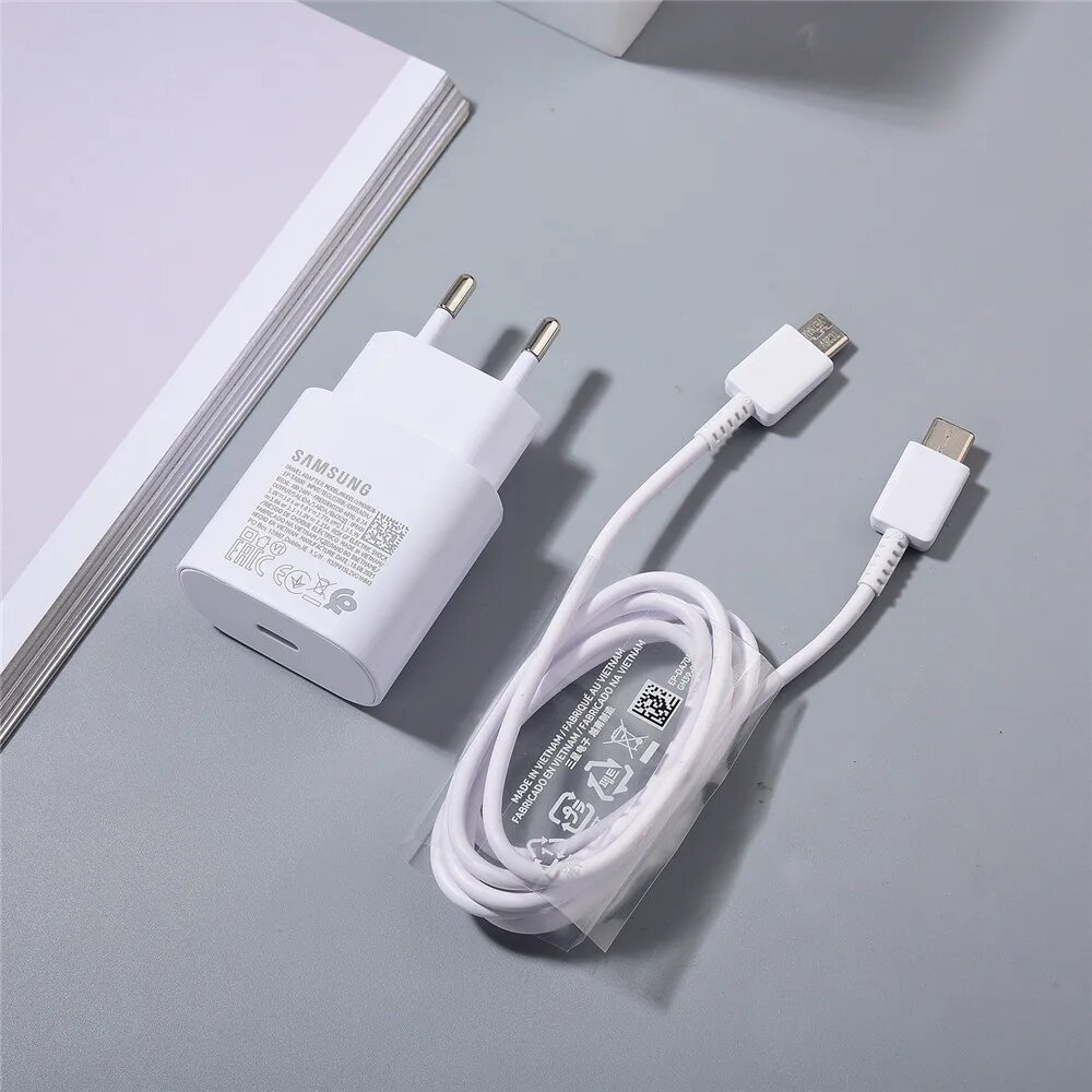 EP-TA800 Супербыстрое зарядное устройство Samsung 25 Вт USB C PD Настенный EU white and cable