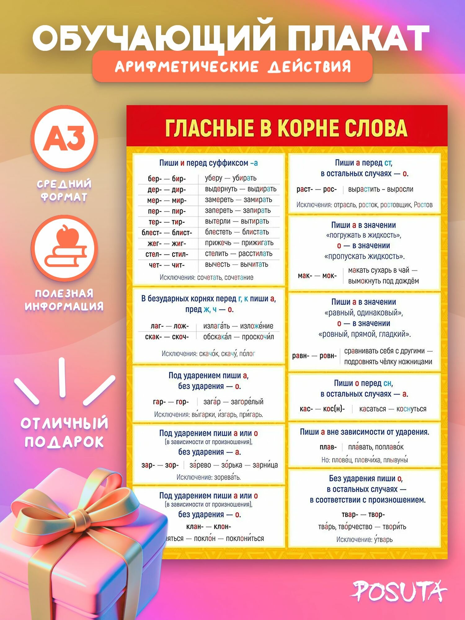 Обучающий плакат Гласные в корне слова