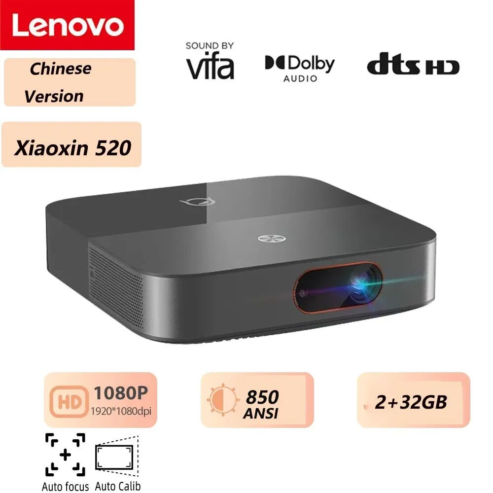 Lenovo Проектор Xiaoxin 520, 1920 1080 Full HD, DLP, черно-серый