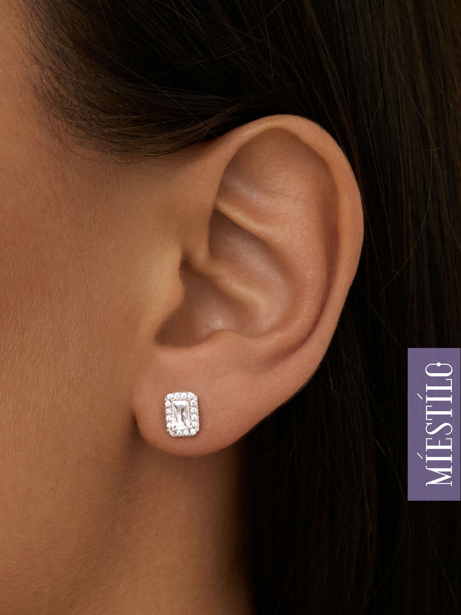 Серьги пусеты, серебро, 925 проба, родирование, фианит