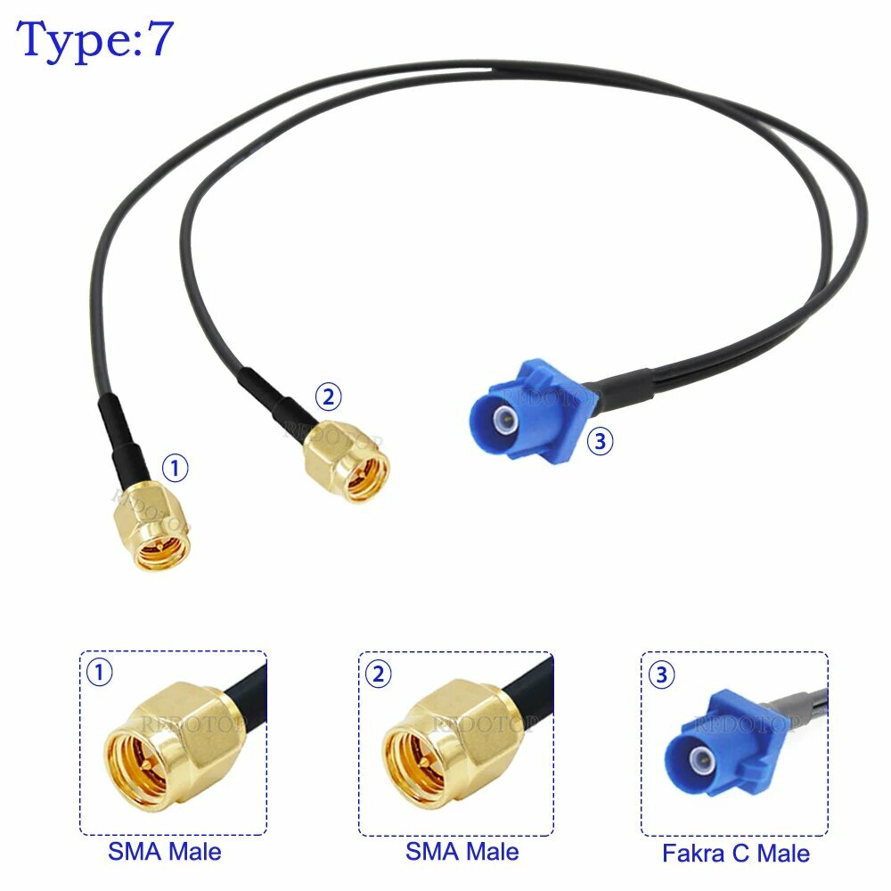 RFDOTOP BT1786-RG174 разветвитель Fakra C на SMA 30CM, 1CM to 2 SMA M