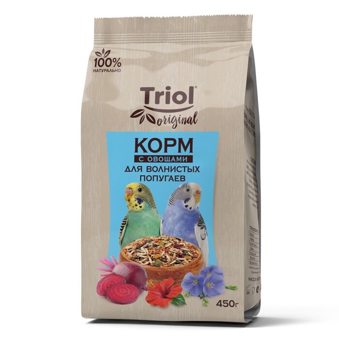 Корм Triol для волнистых попугаев, с овощами, 450 г