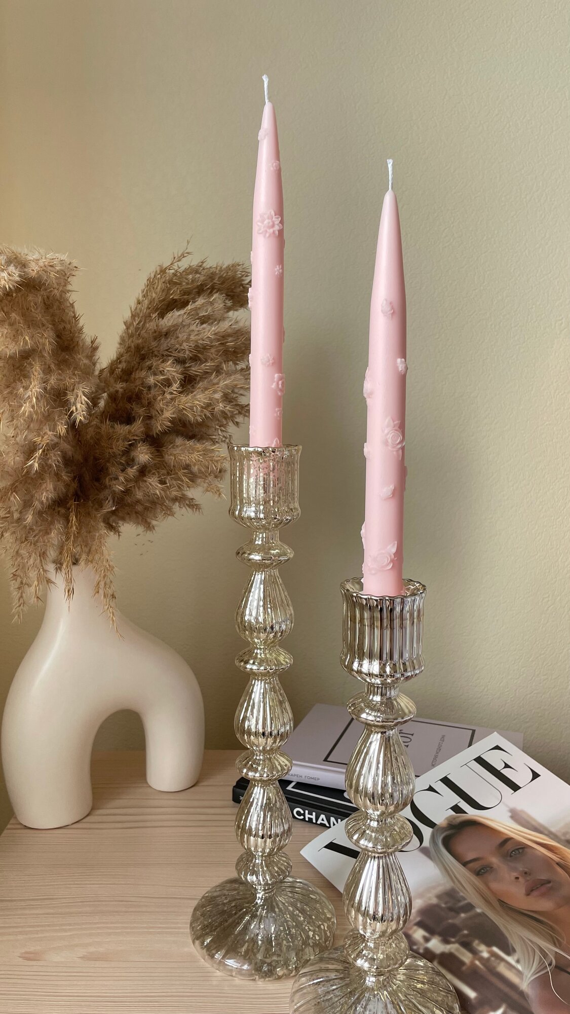 Столовые свечи HOME DECO, 2 шт, розовые, цилиндрические, набор, ручной работы