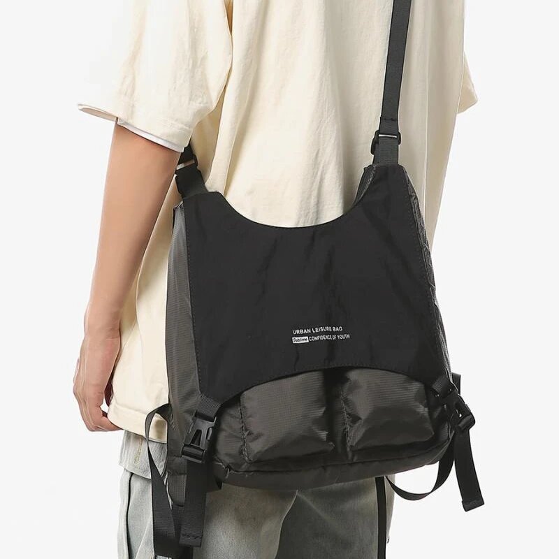 Лоскутная винтажная сумка через плечо контрастного цвета в стиле гранж, уличная одежда, уличная повседневная мужская сумка через плечо, гранж Ins, женские рюкзаки Y2k черный